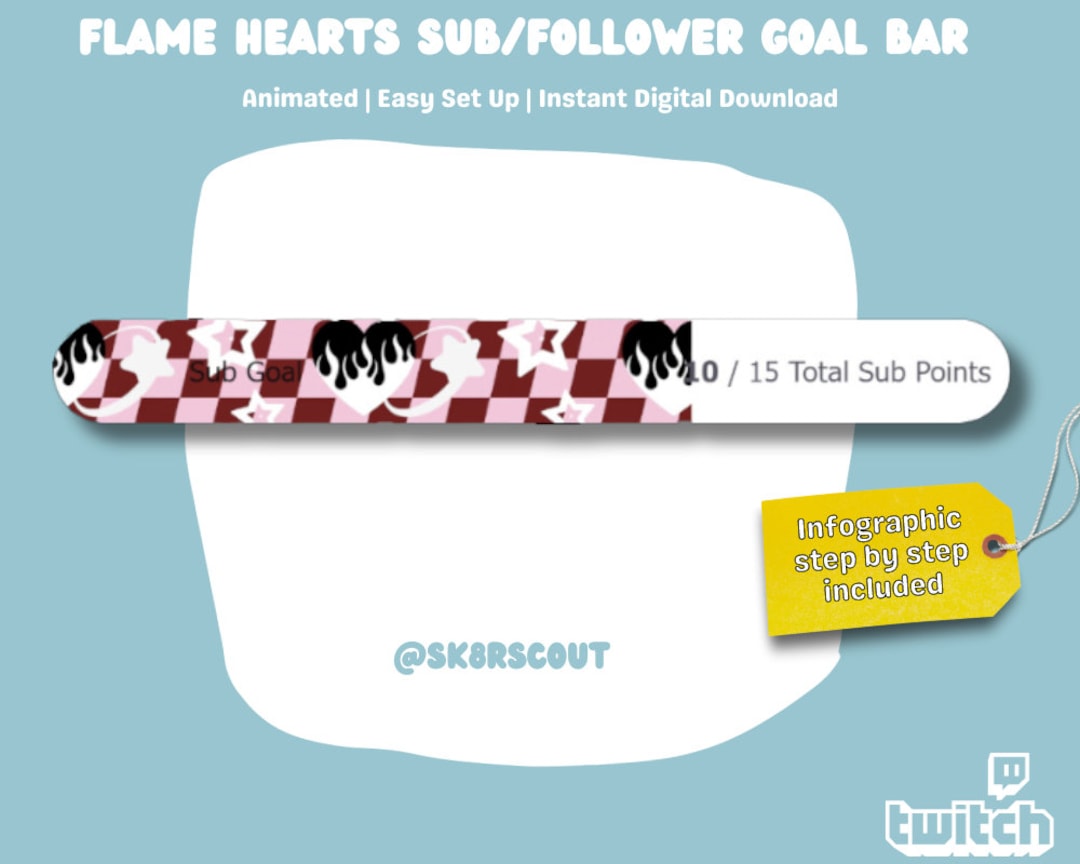 Animated Sub Goal Bar - Red Twitch Widget - Fire Heart Pink ...