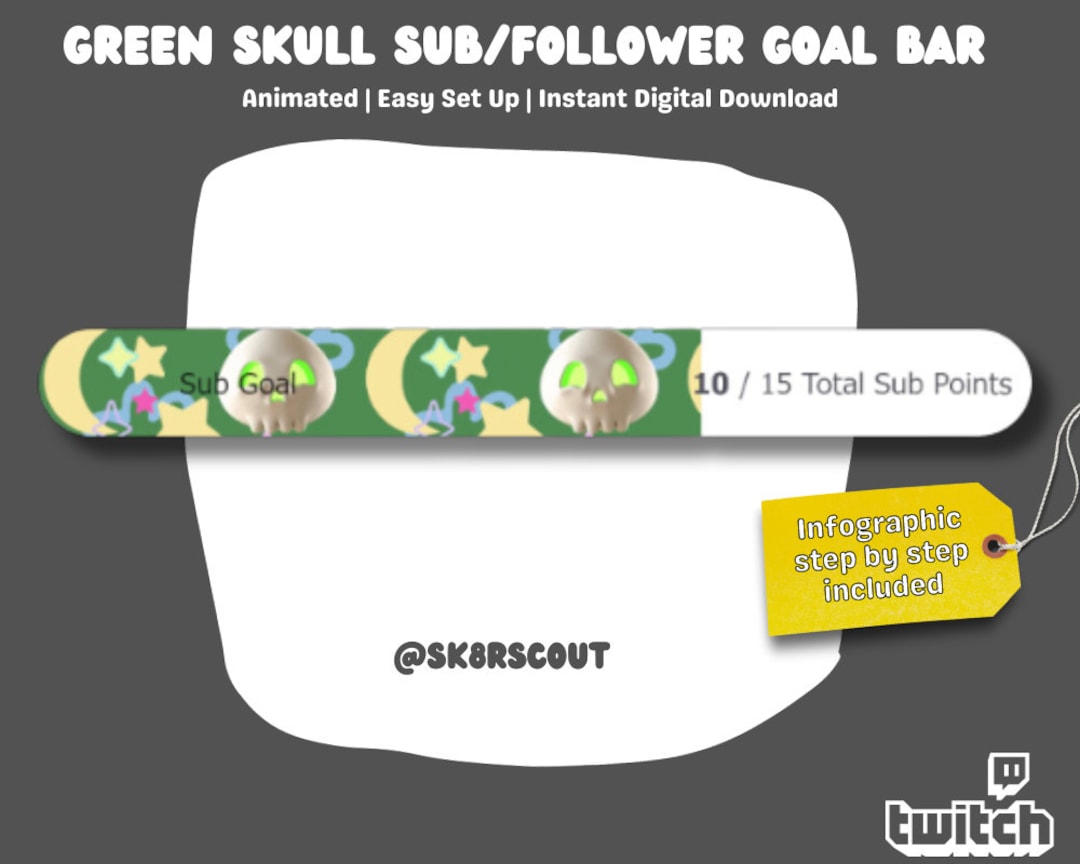 Animated Sub Goal Bar - Kawaii Y2K Skull - Green Twitch Widget ...
