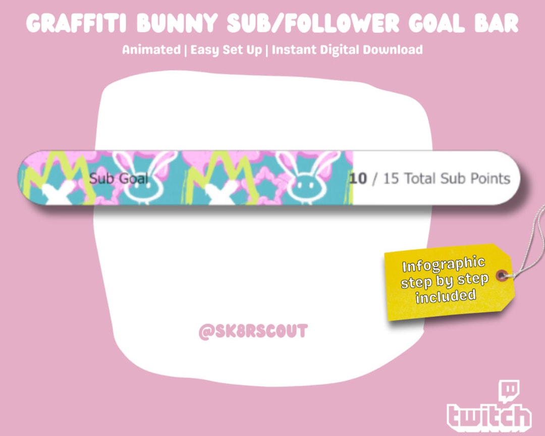 Animated Sub Goal Bar - Kawaii Graffiti Bunny - Pink Twitch Widget ...