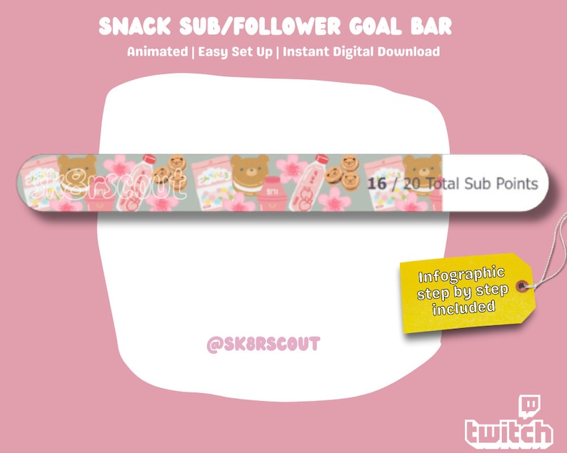 Animated Kawaii Snack Sub Goal Bar - Pink Goal Bar Widget ...