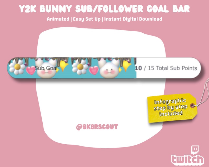 Animated Sub Goal Bar - Kawaii Y2K Bunny - Pink Twitch Widget ...