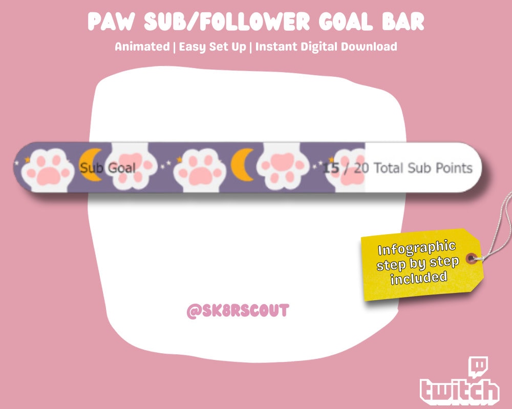 Animated Kitten Paw Sub Goal Bar - Kitty Character - Kawaii Goal Bar ...