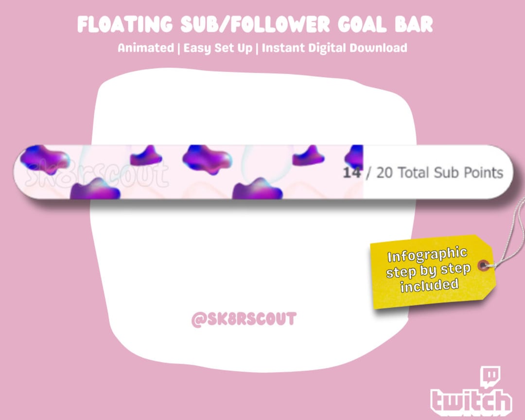 Animated Sub Goal Bar - Kawaii Character - Purple Goal Bar Widget ...