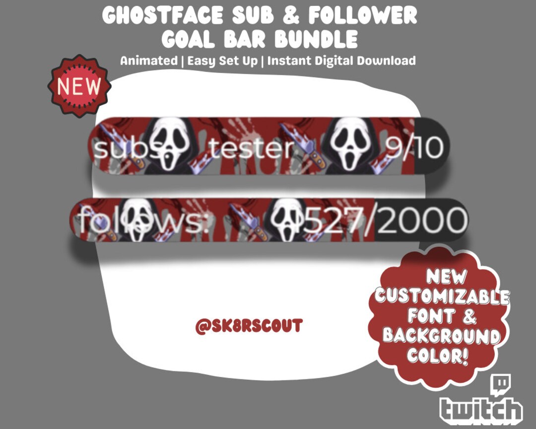 Customizable Animated Sub/follower Goal Bar - Ghostface - Spooky Widget ...