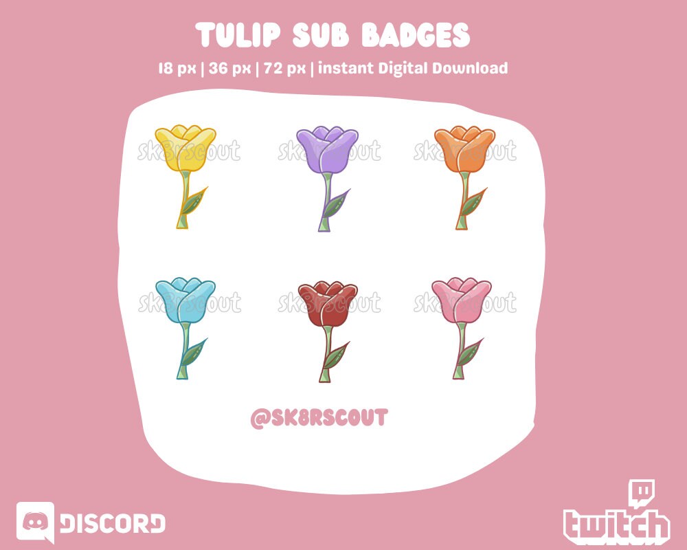 Tulip Sub Badges - Kawaii Sub Badges - 6 Sub Badges for Twitch - Flower ...