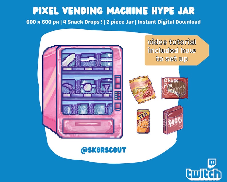 Pixel Vending Machine Twitch Hype Jar - Kawaii Jar - 2 Layers - Tip Jar ...