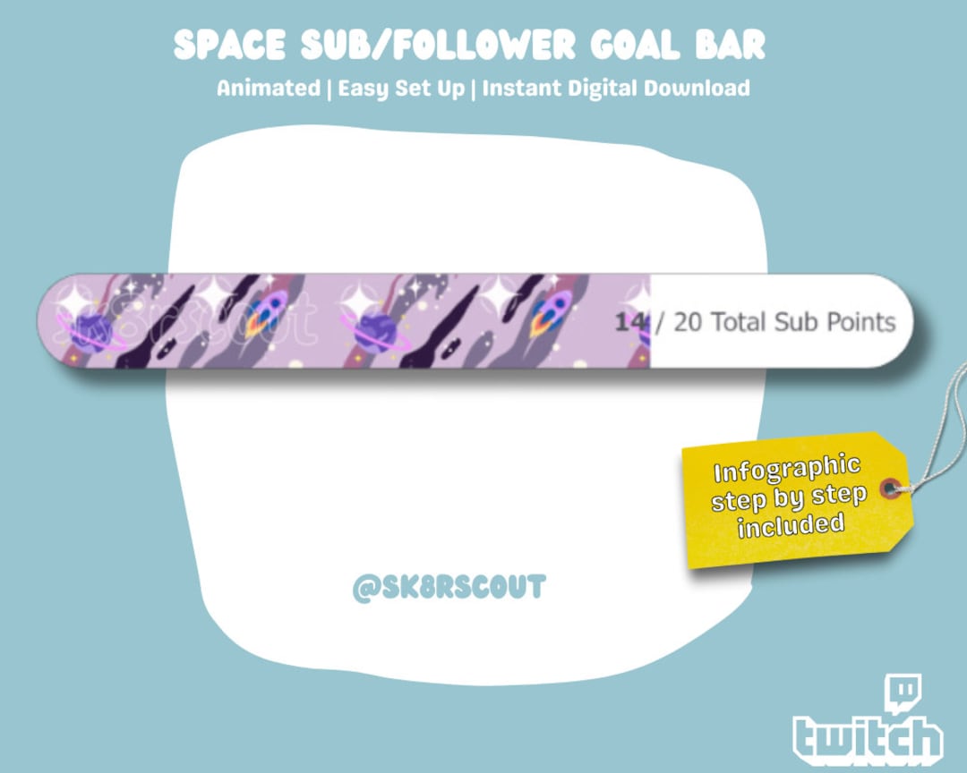 Animated Sub Goal Bar - Kawaii Character - Purple Goal Bar Widget ...