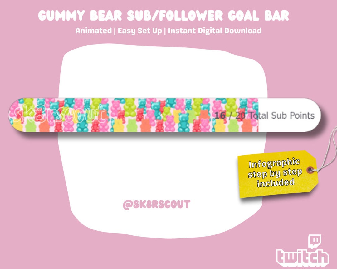 Animated Gummy Bear Sub Goal Bar - Pink Goal Bar Widget - Subscription ...