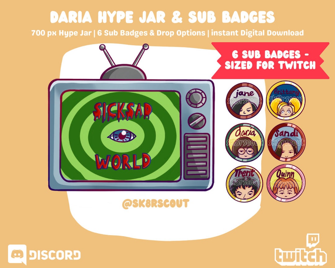Daria Animated Twitch Hype Jar & Sub Badge Bundle Y2K Character 2 ...