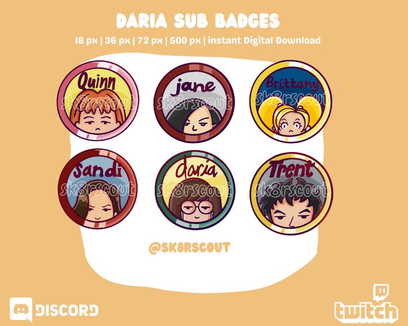 Daria Sub Badges - Y2K Sub Badges - Sub Badges for Twitch - 90s Sub ...