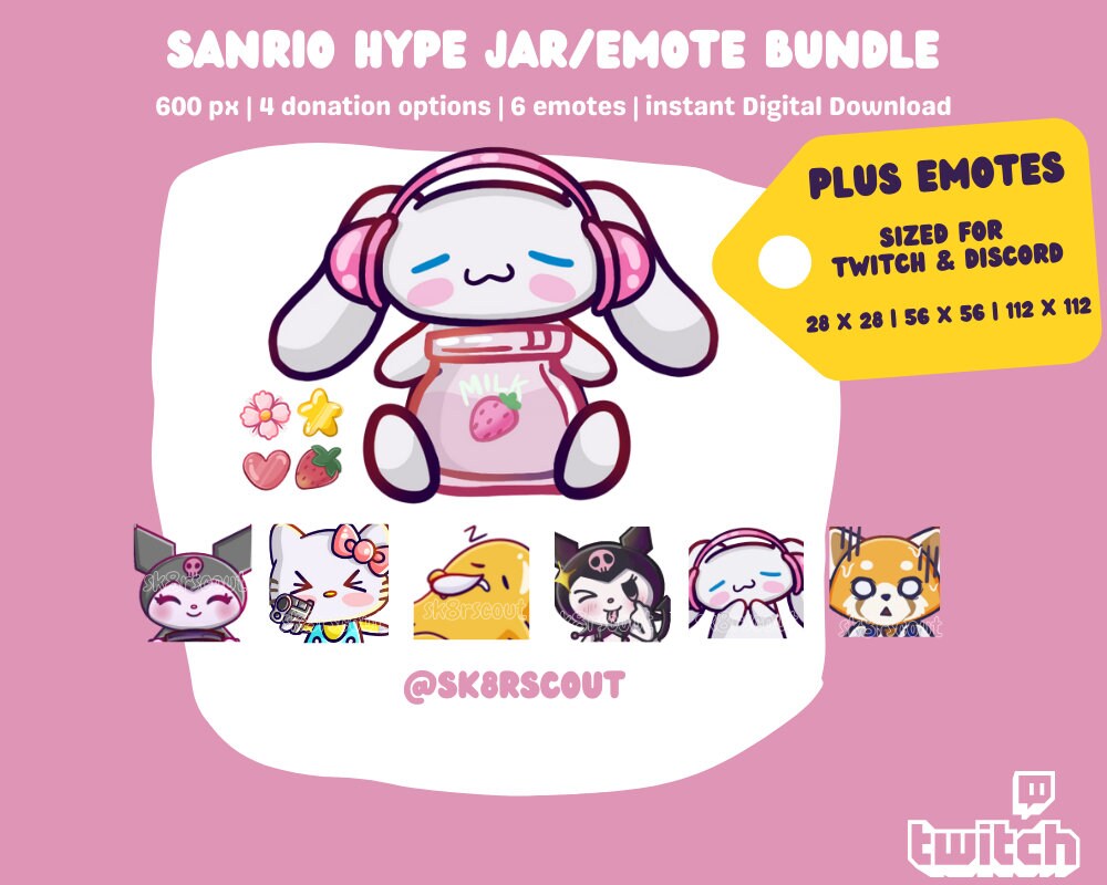 Animated Twitch Hype Jar and Emote Bundle Kawaii Character Tip Jar for ...