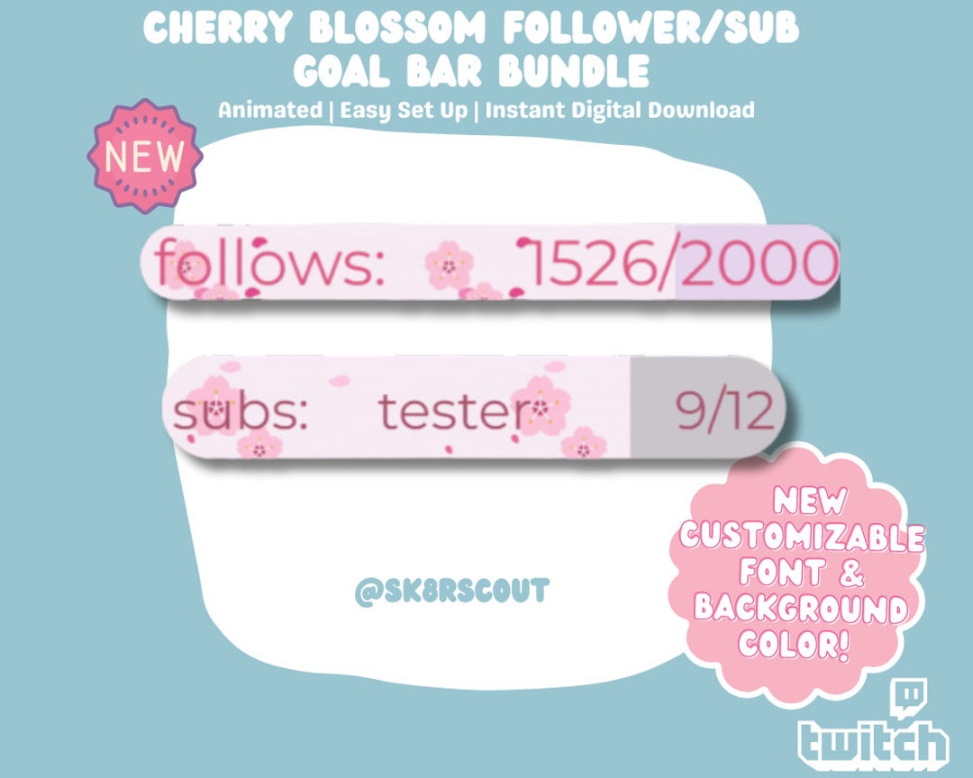 Customizable Animated Sub/follower Goal Bar - Kawaii Sakura - Cherry ...