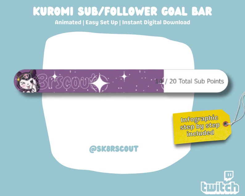 Animated Sub Goal Bar - Kawaii Character - Purple Goal Bar Widget ...