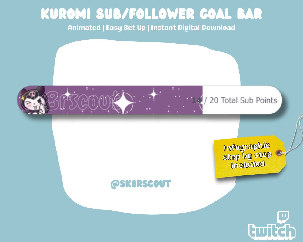 Animated Sub Goal Bar - Kawaii Character - Purple Goal Bar Widget ...