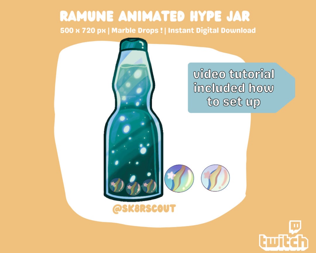 Animated Ramune Teal Twitch Hype Jar - Kawaii Character - Tip Jar for ...