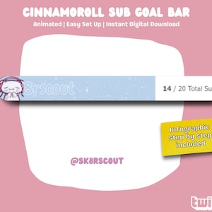 Animated Sub Goal Bar - Kawaii Character - Blue Goal Bar Widget - Subscription Goal Tracker ...