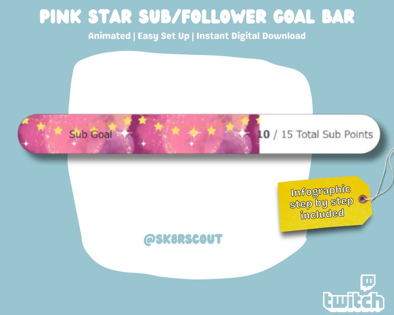 Animated Sub Goal Bar Kawaii Star Glitter Pink Twitch - Etsy