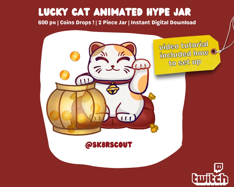 Animated Lucky Cat Twitch Hype Jar Kawaii Character 2 Layers Tip Jar ...