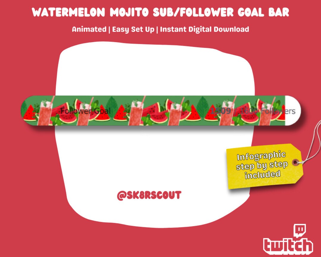 Watermelon Mojito Animated Sub Goal Bar - Cute Cocktail - Sub OR ...