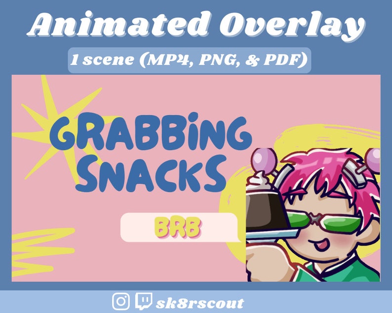 Be Right Back Animated Twitch Overlay - Saiki K - Anime Overlay - Etsy