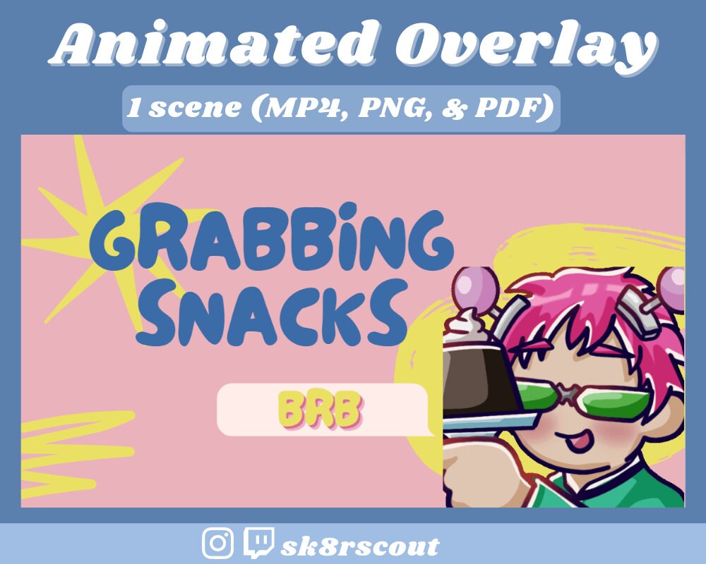 Be Right Back Animated Twitch Overlay - Saiki K - Anime Overlay - Etsy