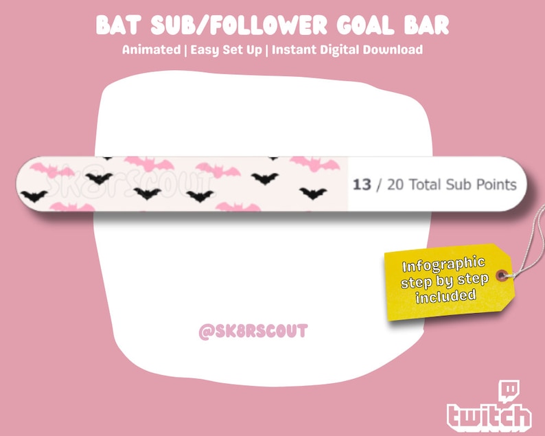 Animated Bat Sub Goal Bar - Kawaii Character - Pink Goal Bar Widget ...