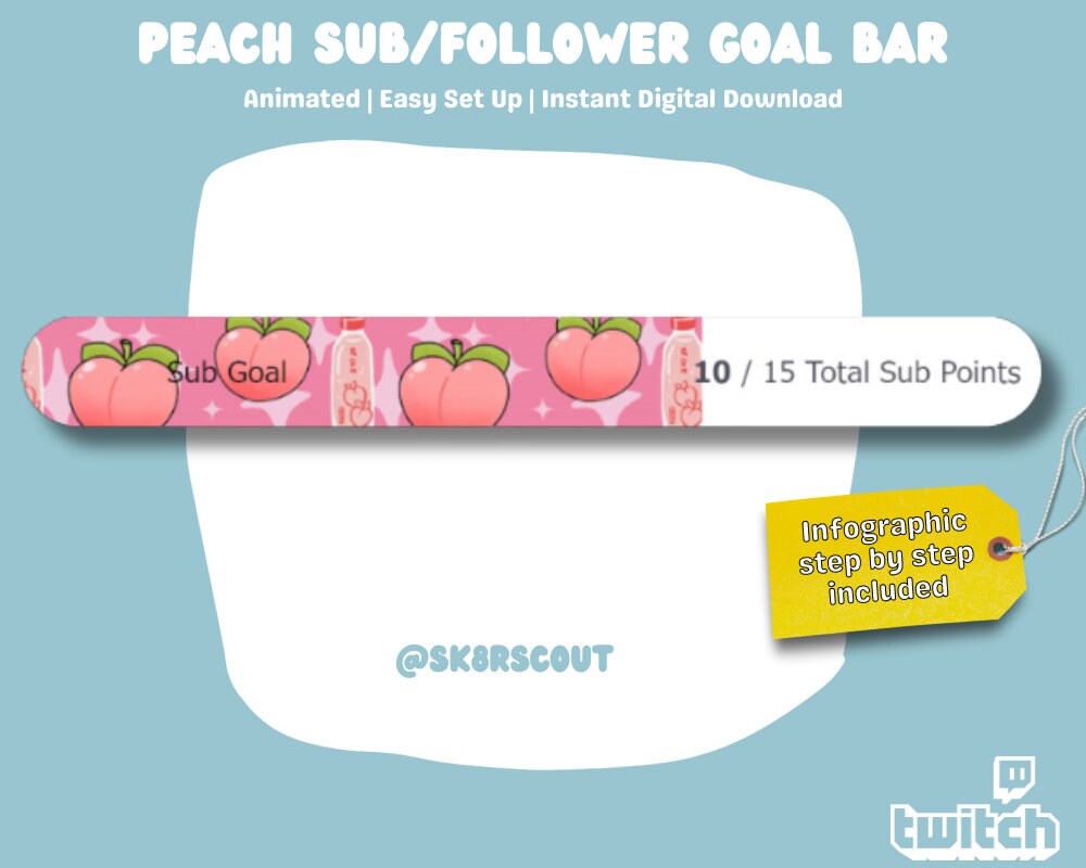 Animated Sub Goal Bar - Kawaii Peach - Pink Twitch Widget - Affordable ...
