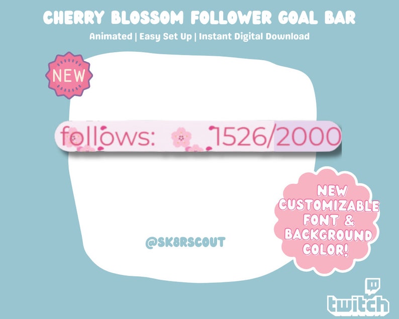 Customizable Animated Follower Goal Bar Kawaii Sakura Cherry Blossoms ...