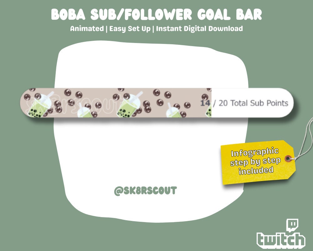 Animated Boba Sub Goal Bar - Kawaii Boba - Matcha Boba Goal Bar Widget ...