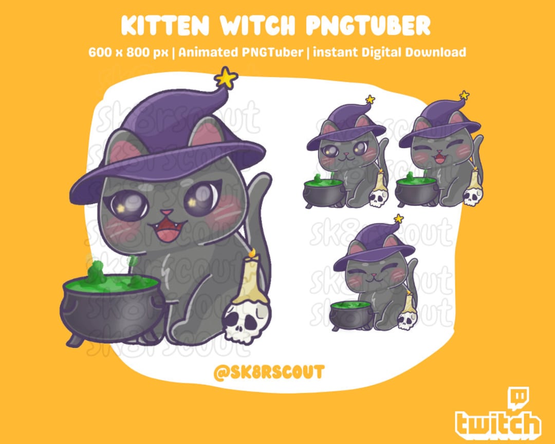 Kitten Witch Pngtuber Kawaii / Halloween Pngtuber - Animated Witches Brew - Spooky Pngtuber ...