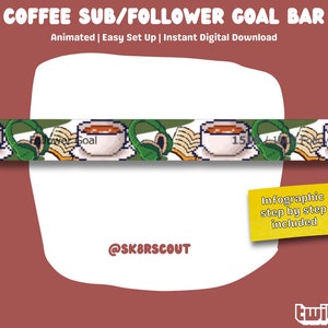 Coffee Animated Sub Goal Bar - Cozy Gamer - Sub OR Follower Bar - Green ...