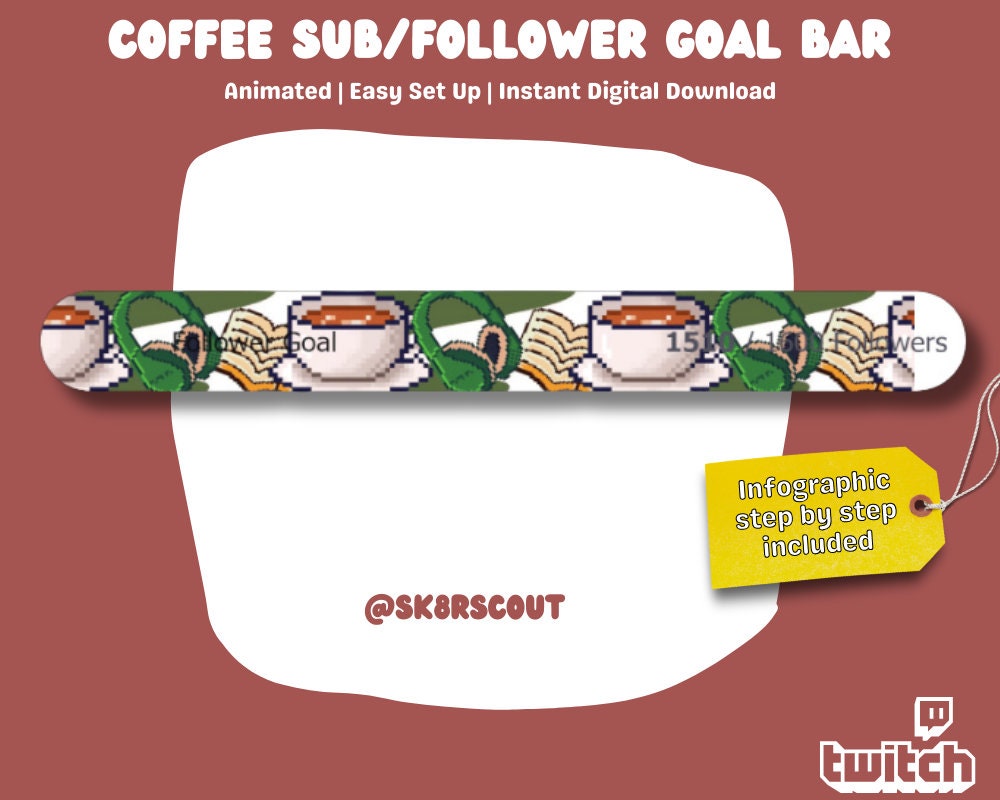 Coffee Animated Sub Goal Bar - Cozy Gamer - Sub OR Follower Bar - Green ...