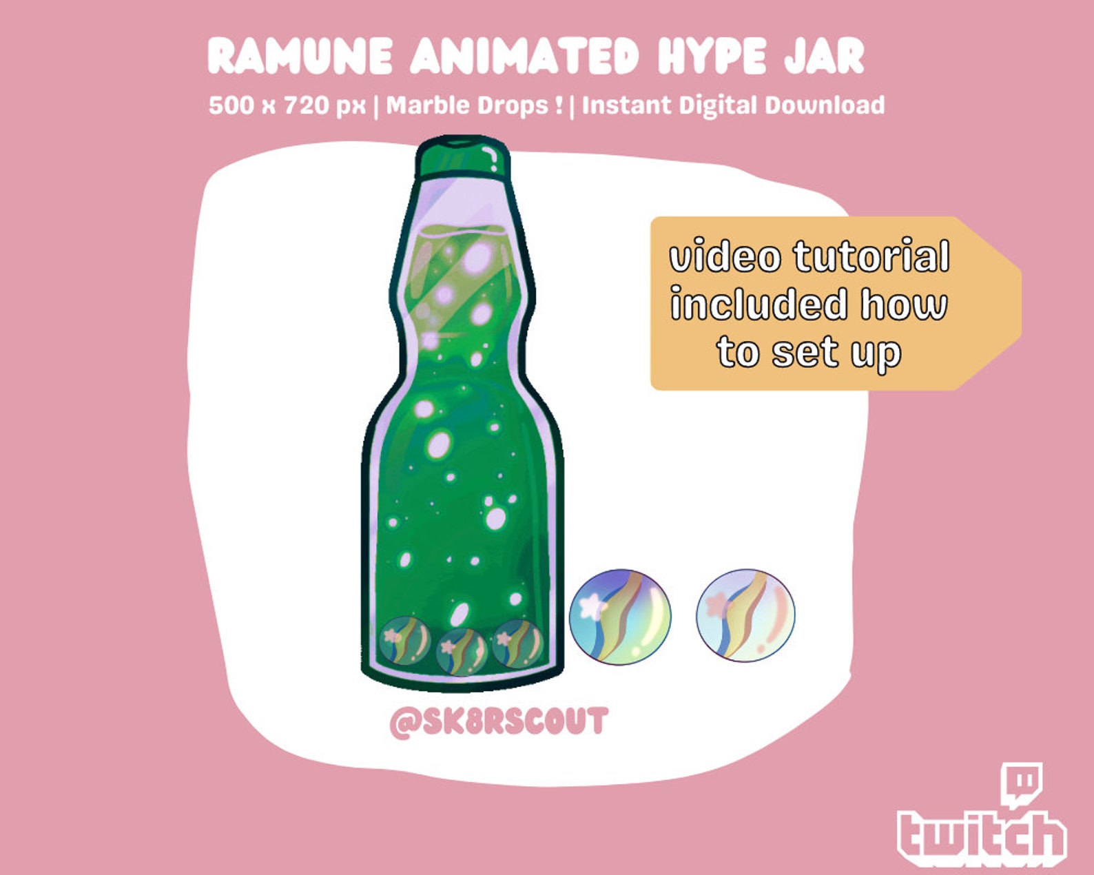 Animated Ramune Green Twitch Hype Jar Kawaii Character Tip Jar for ...