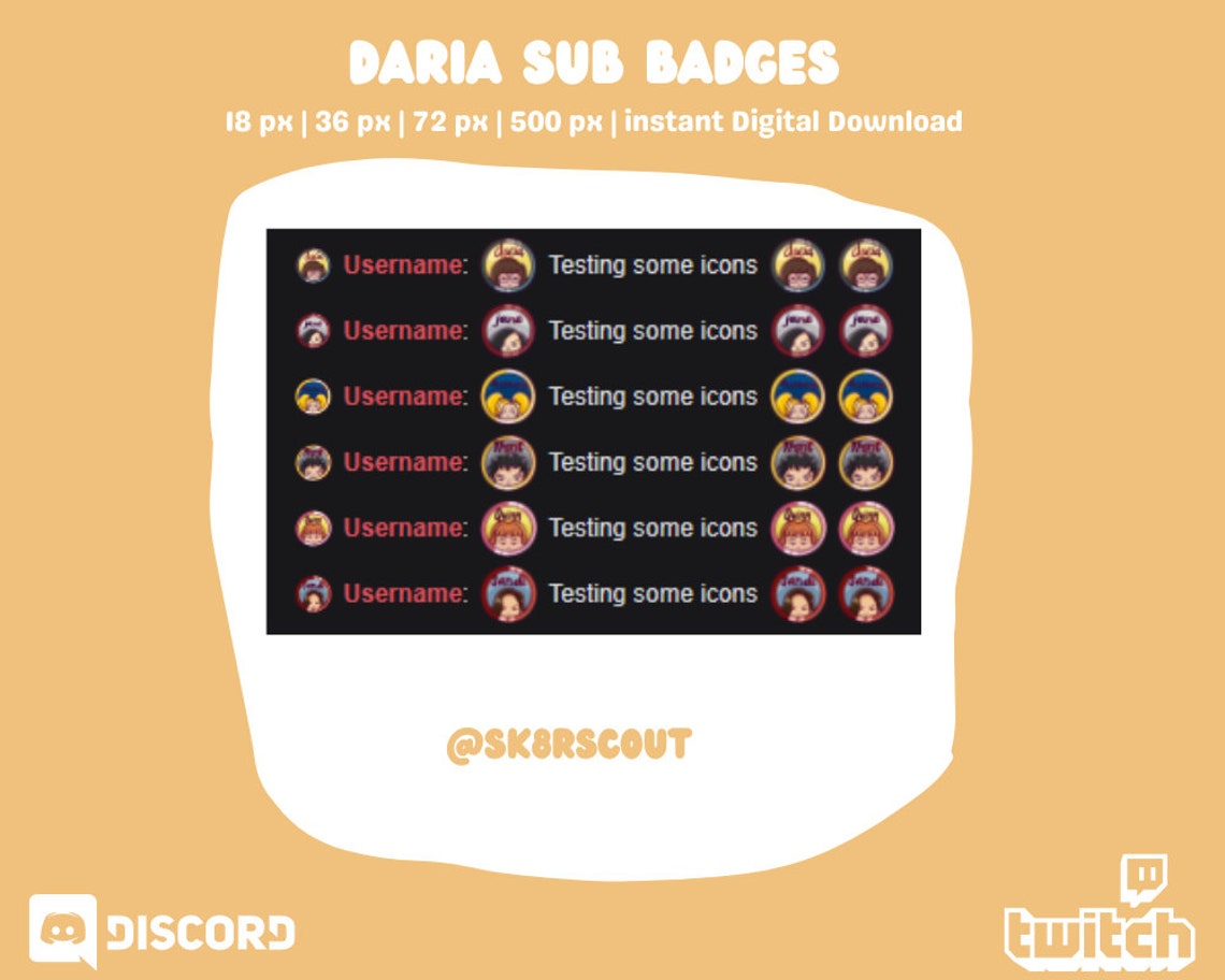 Daria Sub Badges - Y2K Sub Badges - Sub Badges for Twitch - 90s Sub ...