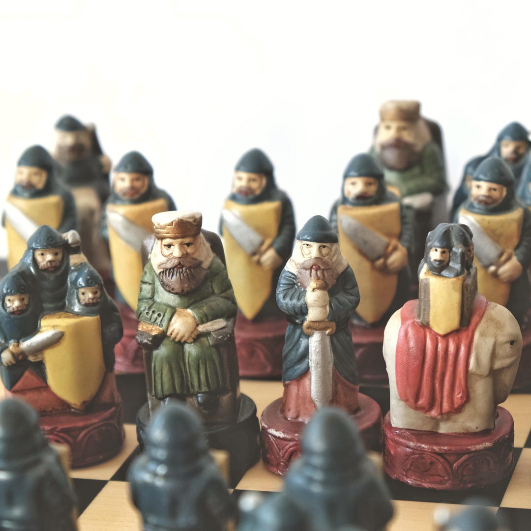 Medieval Crusader Chess Pieces Hand Painted Figurines Vintage 1970s ...