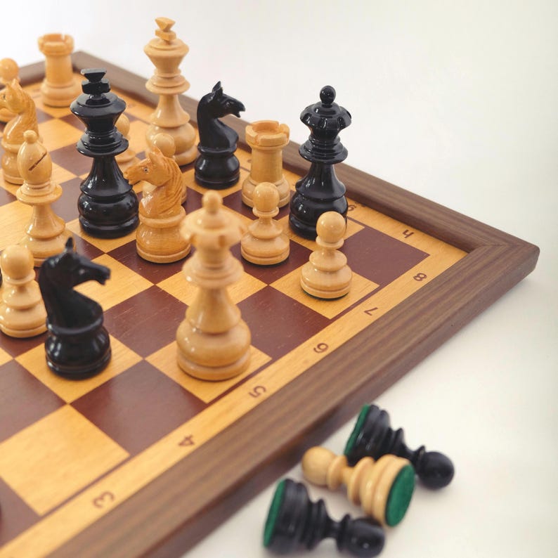 Wooden Chess Set 1960s German Staunton Glass Eye Knights Maple Complete ...