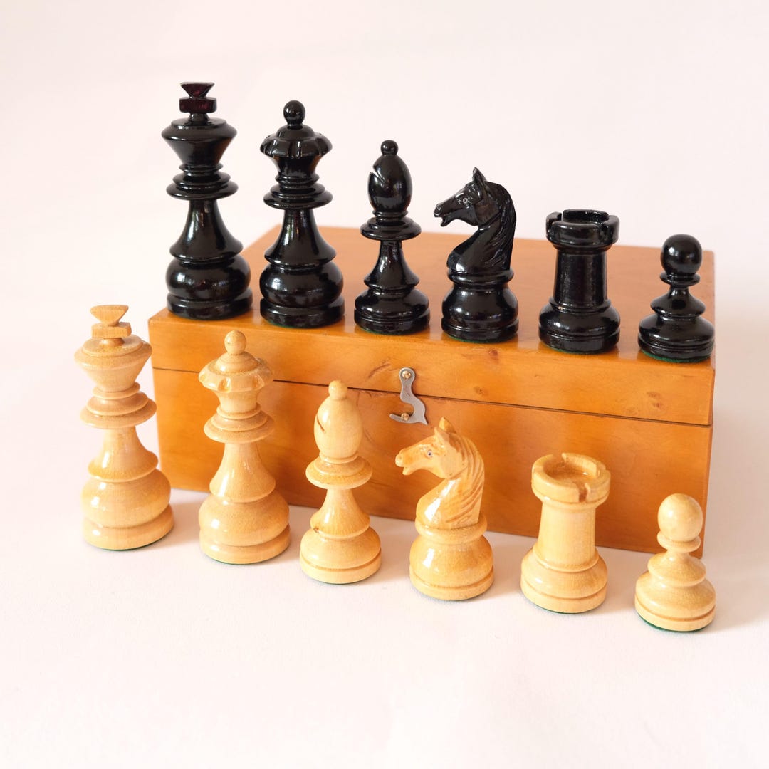 Wooden Chess Set 1960s German Staunton Glass Eye Knights Maple Complete ...