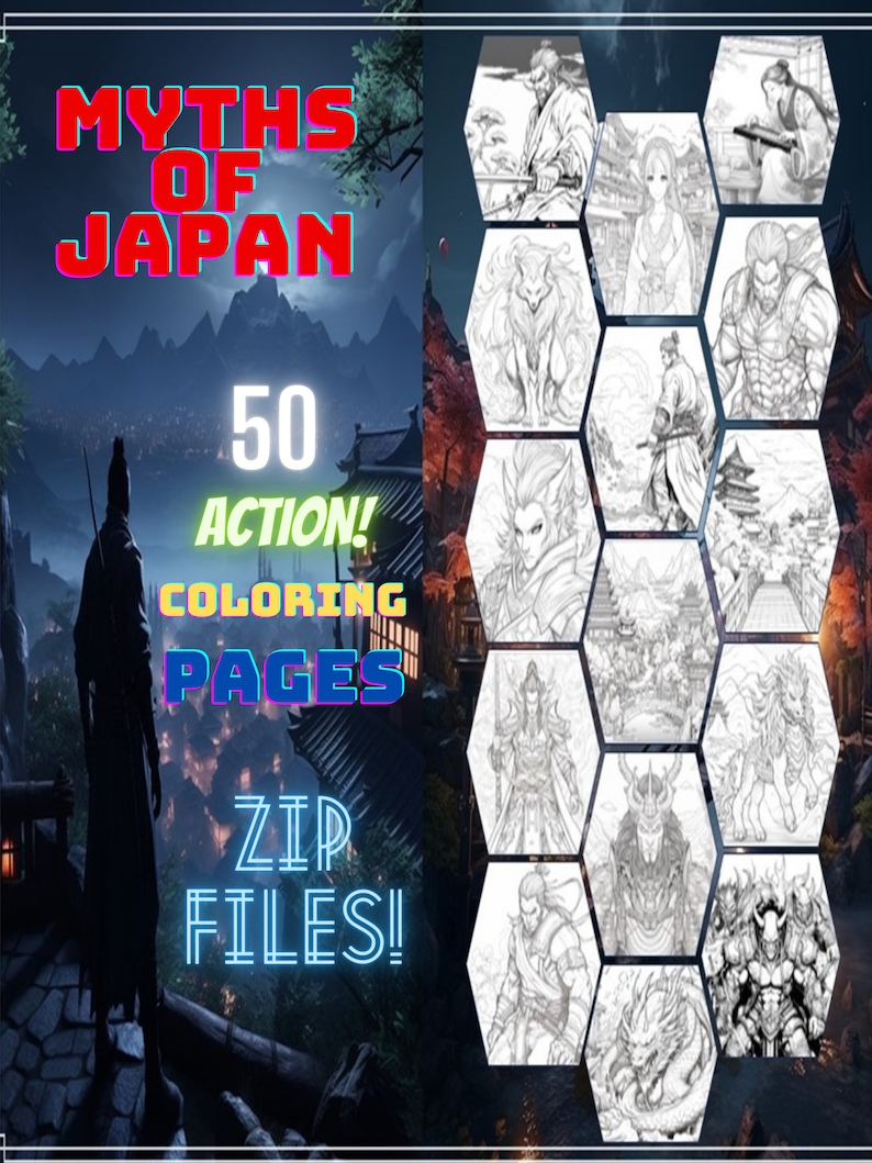 Japanese Mythology 50 Coloring Pages Mythical Creatures and Legends Printable Adult Coloring ...