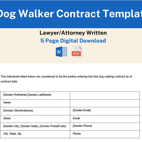 Dog Walker Contract Template Etsy UK