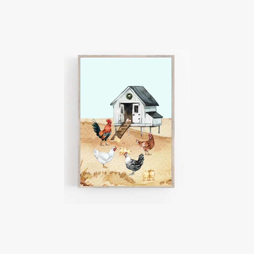Farm Animal Wall Art for Kids Set Chickens, Rooster, Chicks, Hen House ...