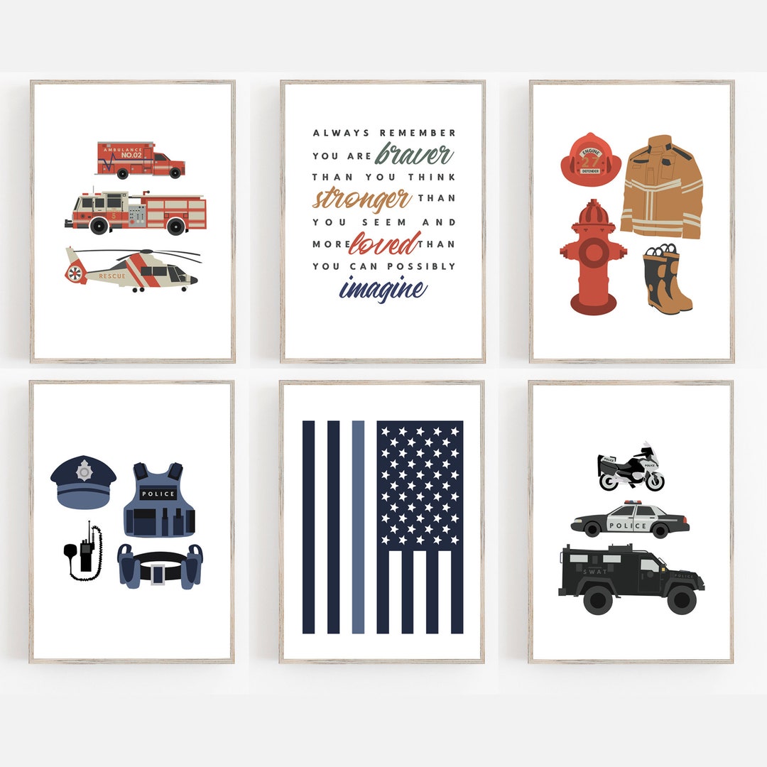 POLICE First Responder Fire Fighter Wall Art Little Boys Room Police ...