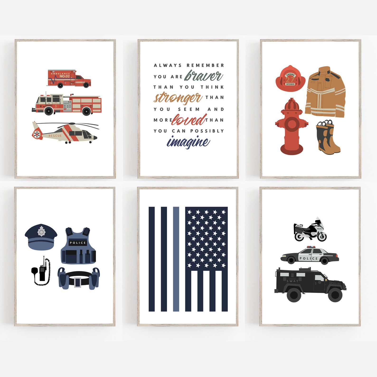 POLICE First Responder Fire Fighter Wall Art Little Boys Room Police ...