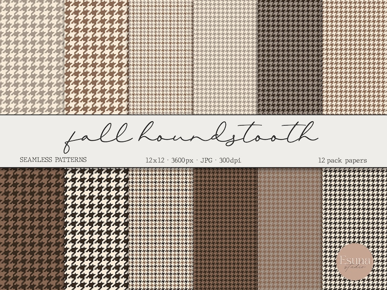 Brown Houndstooth Paper Pack, Plaid Seamless Pattern Set, Fall ...
