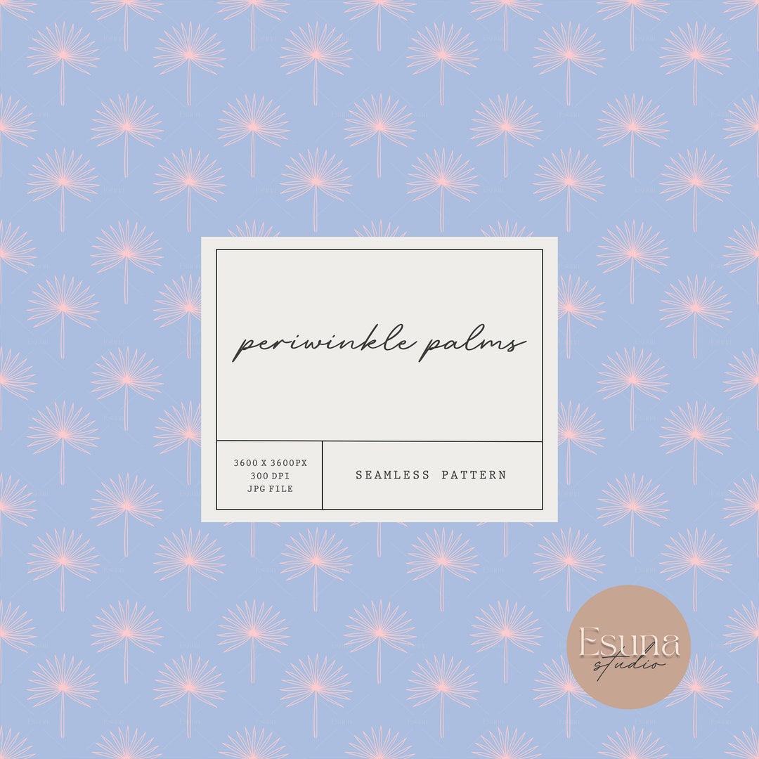 Periwinkle Palm Leaves Seamless Pattern, Pink Fan Palm Repeat Pattern ...