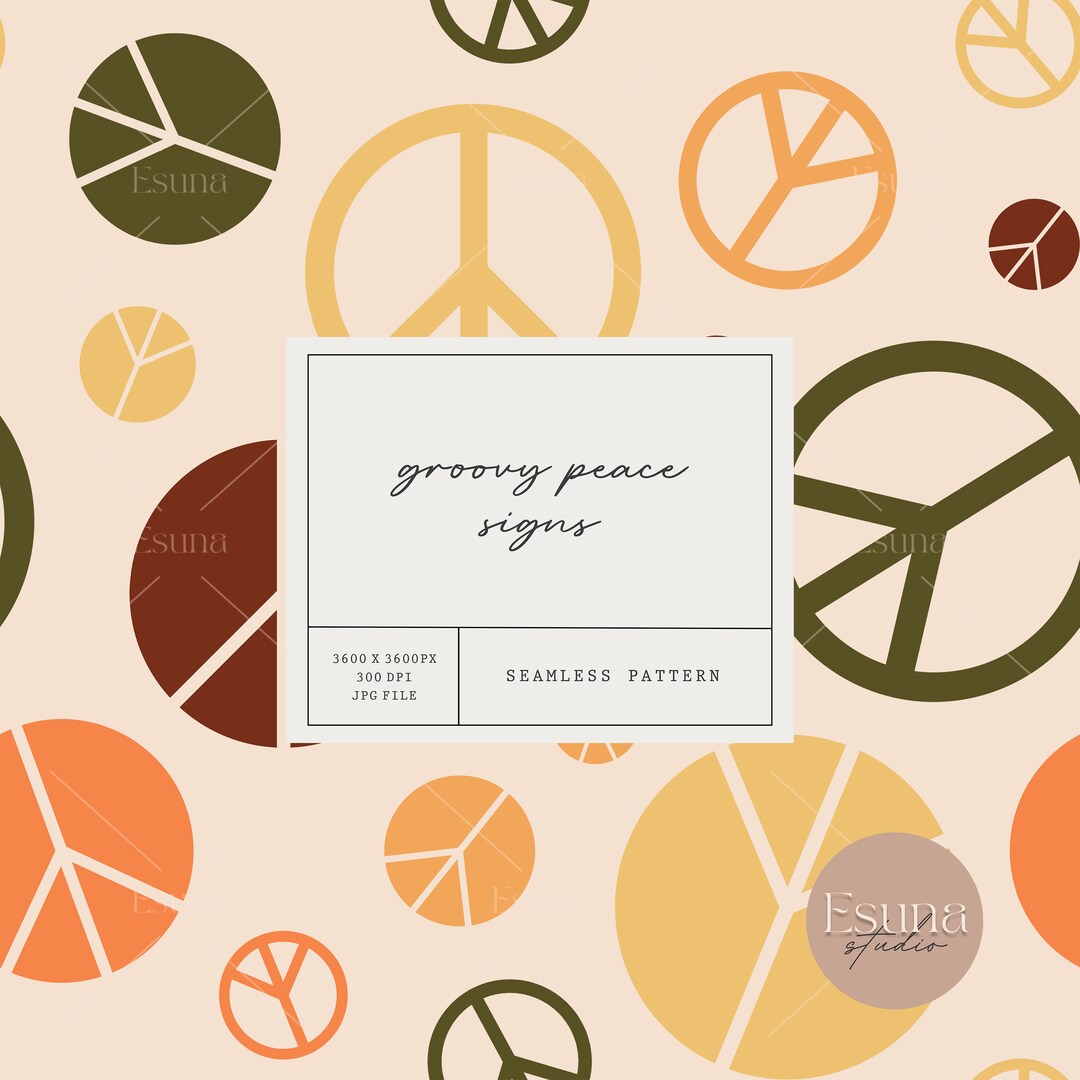 Peace Sign Seamless Pattern Groovy Repeat Pattern Retro Digital Craft ...