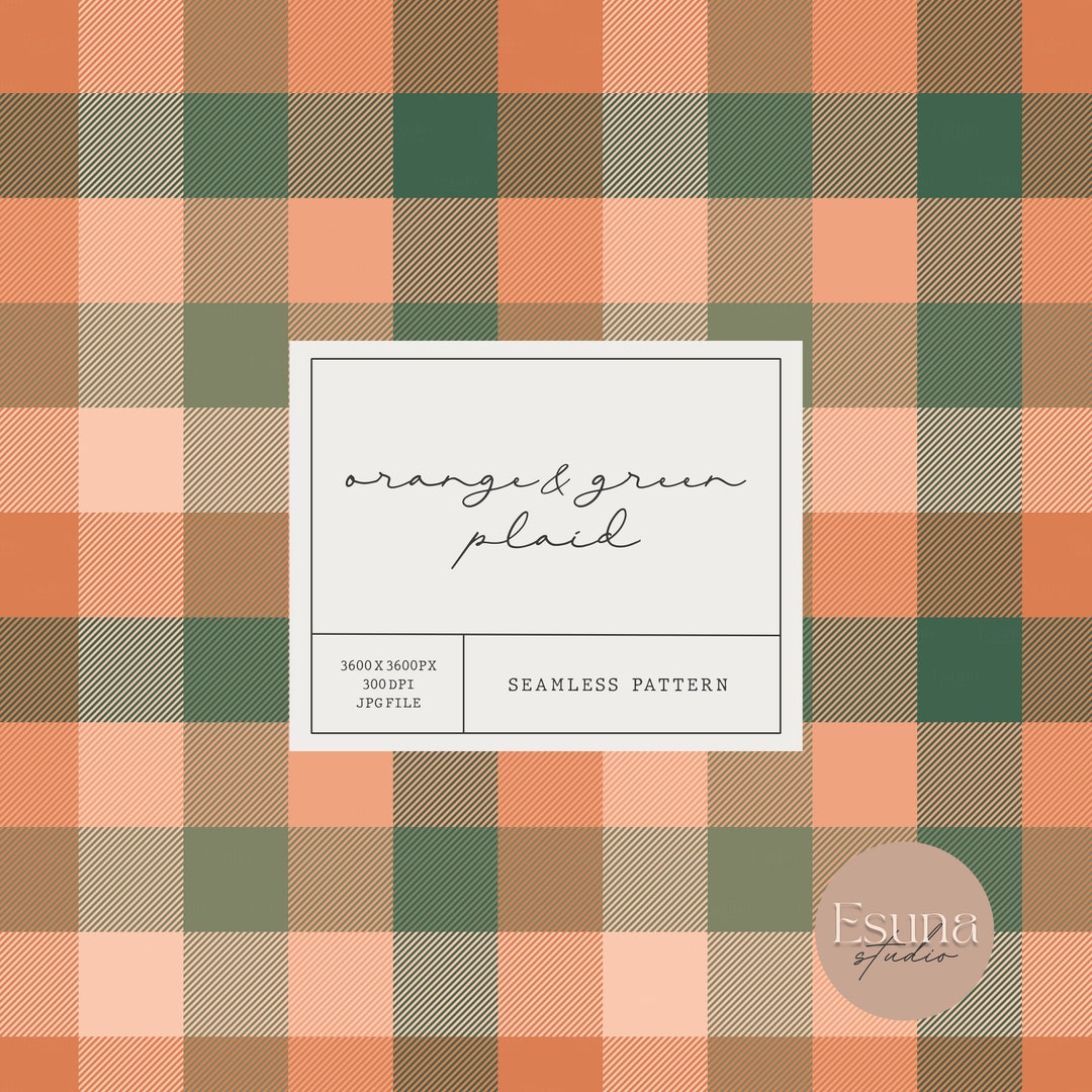Orange Checkered Plaid Seamless Pattern, Green Plaid Repeat Pattern ...