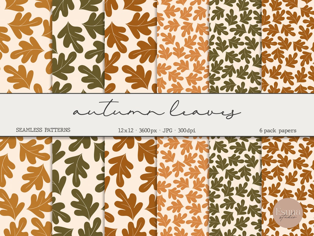 Autumn Leaves Seamless Pattern Pack, Orange Leaf Repeat Pattern, 6 Pack ...