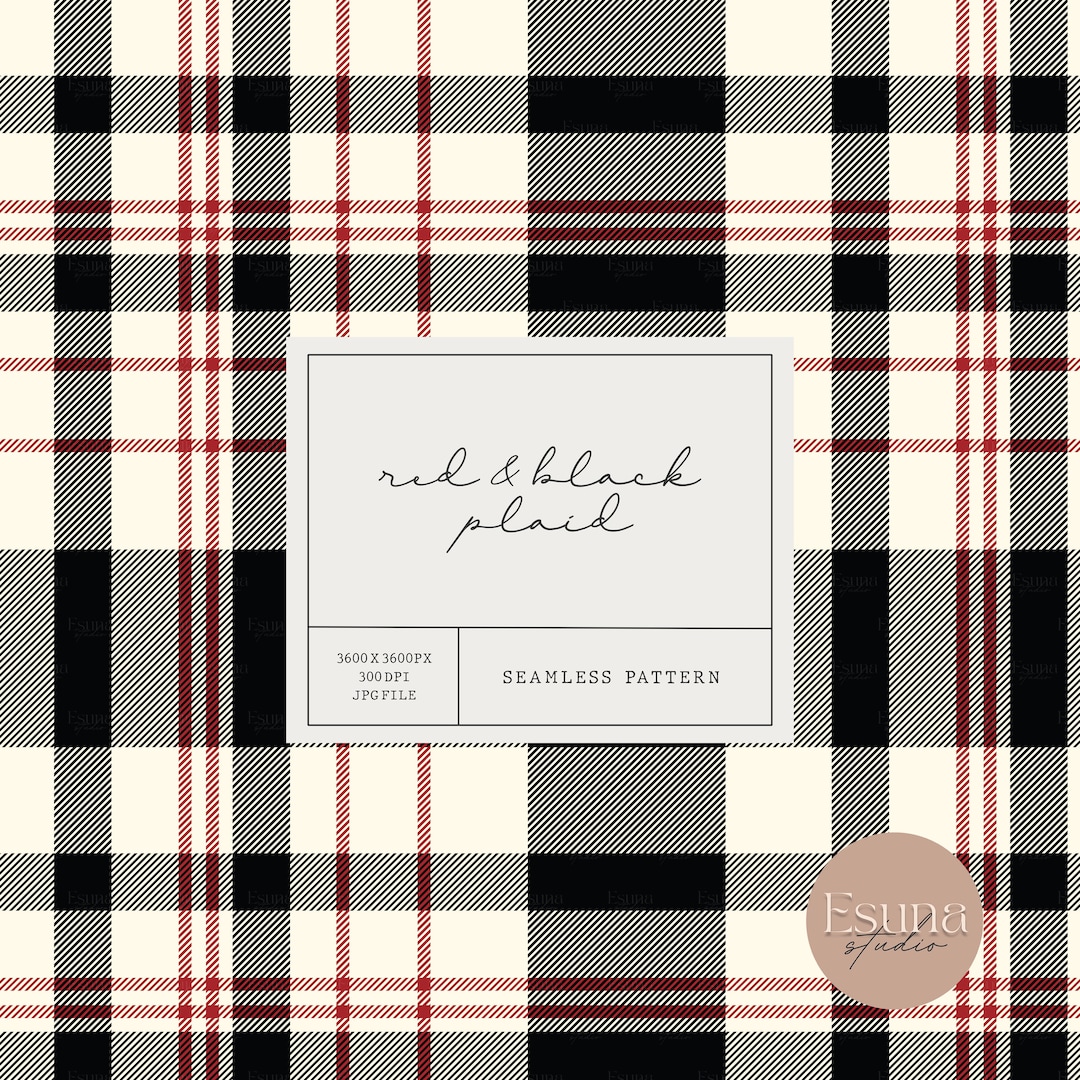 Red and Black Plaid Seamless Pattern, Cream Tartan Repeat Pattern ...