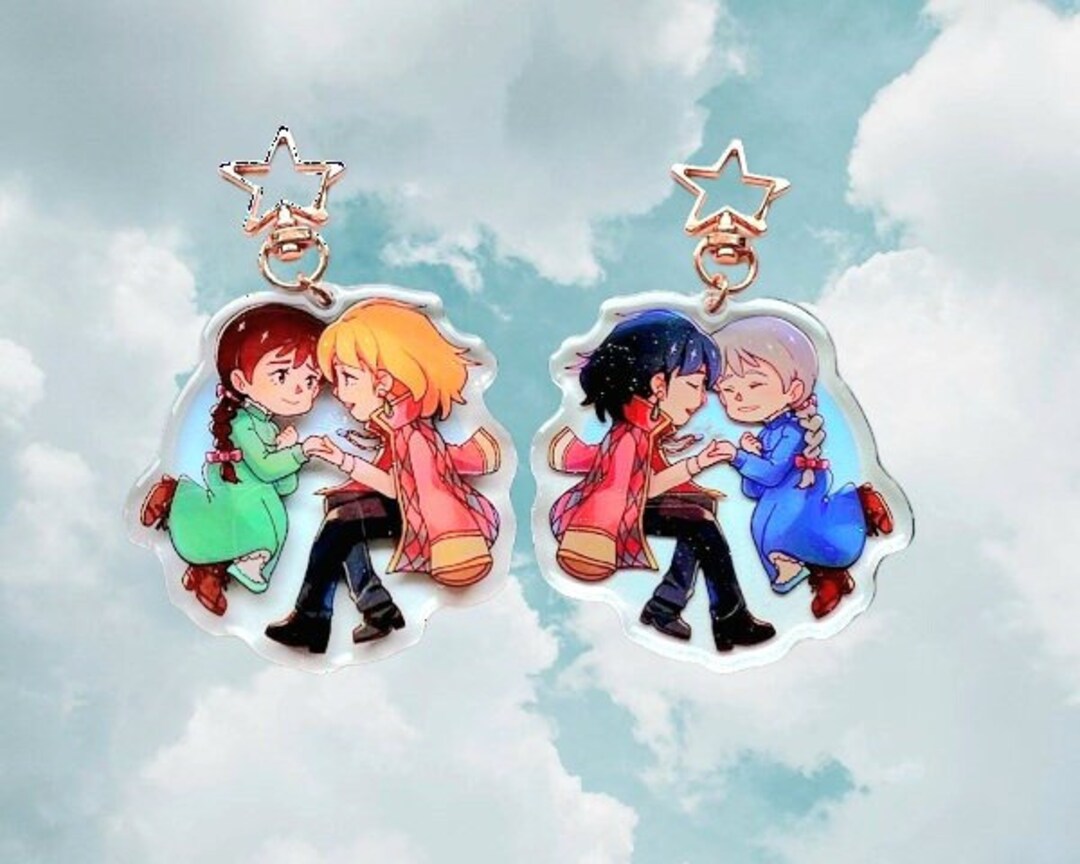 HMC Howl & Sophie KEYCHAIN Different-sided Holo Gold Star Charm - Etsy