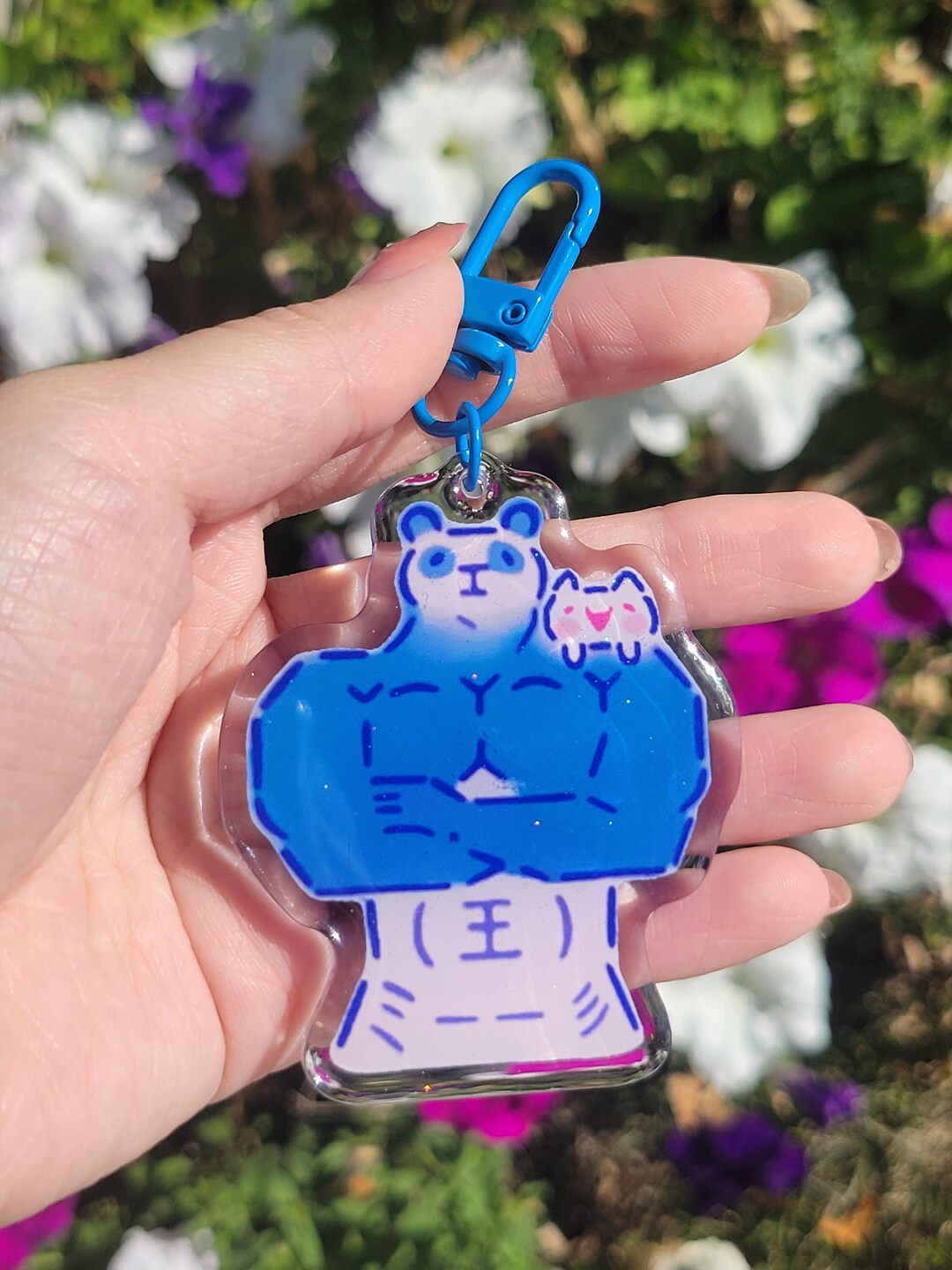 Bronto | ASCII Muscle Panda KEYCHAIN Double Sided Charm - Etsy